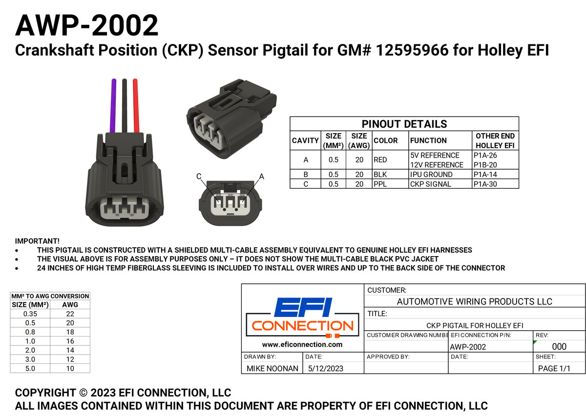 Crankshaft Position (CKP) Sensor Pigtail for GM# 12595966 for Holley E ...