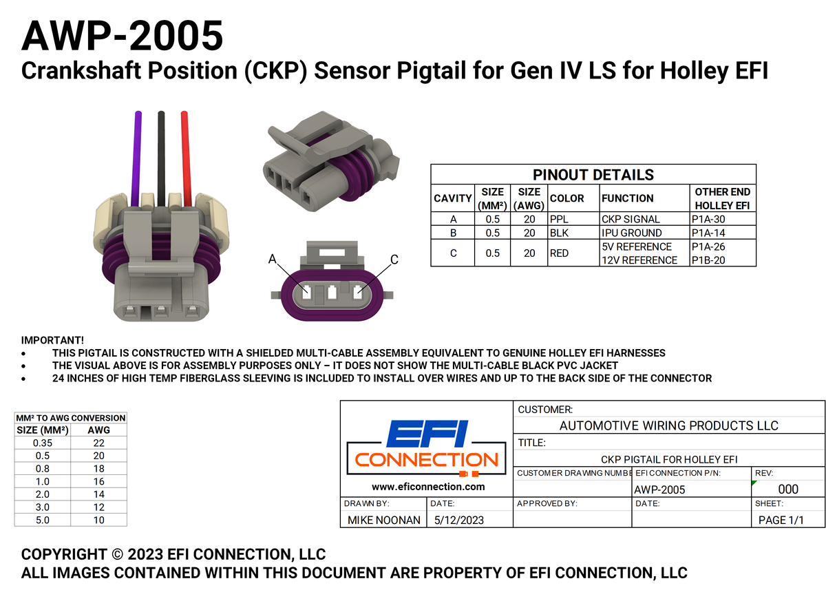 Crankshaft Position (CKP) Sensor Pigtail for Gen IV LS for Holley EFI ...