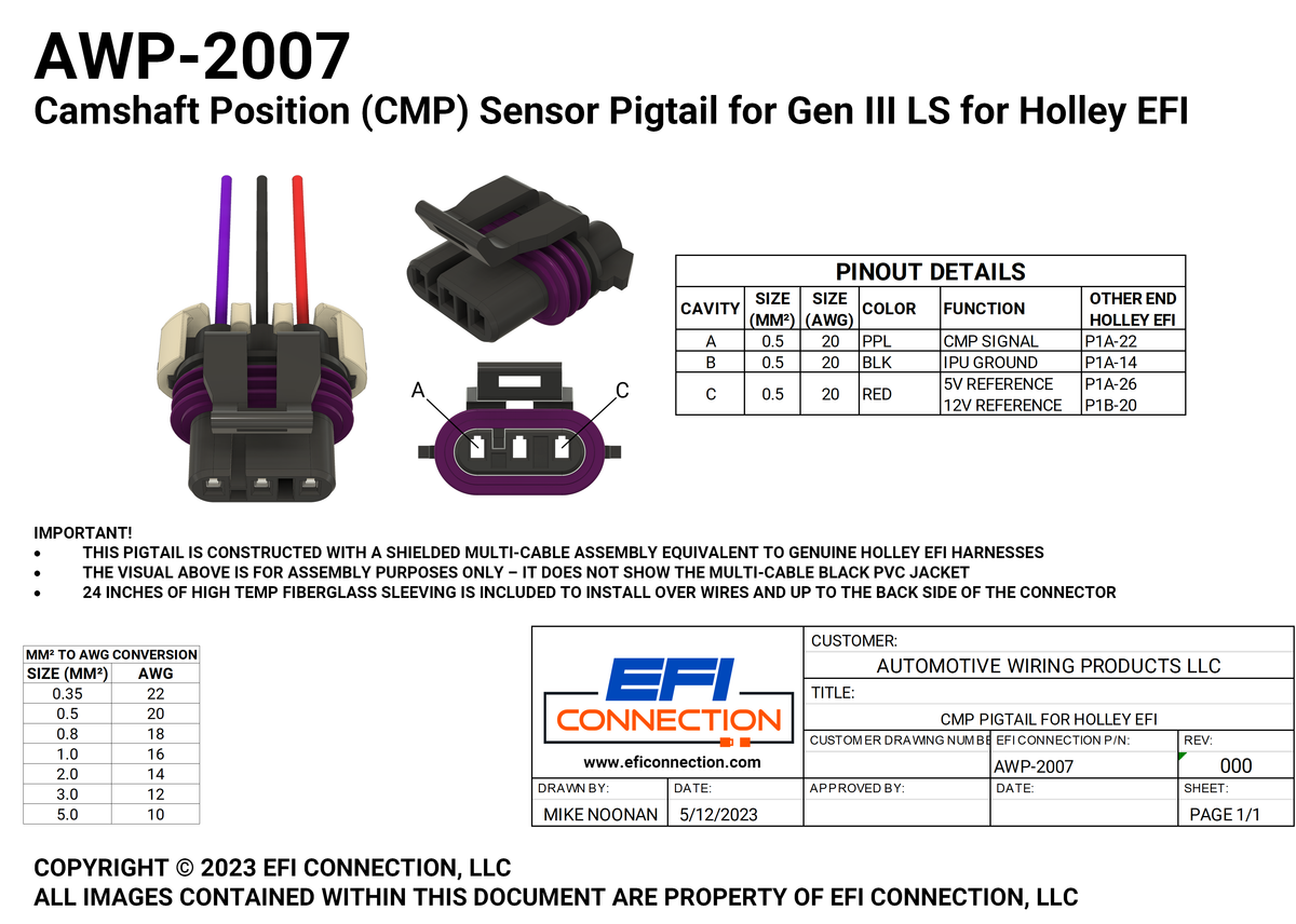Camshaft Position (CMP) Sensor Pigtail for Gen III LS for Holley EFI ...