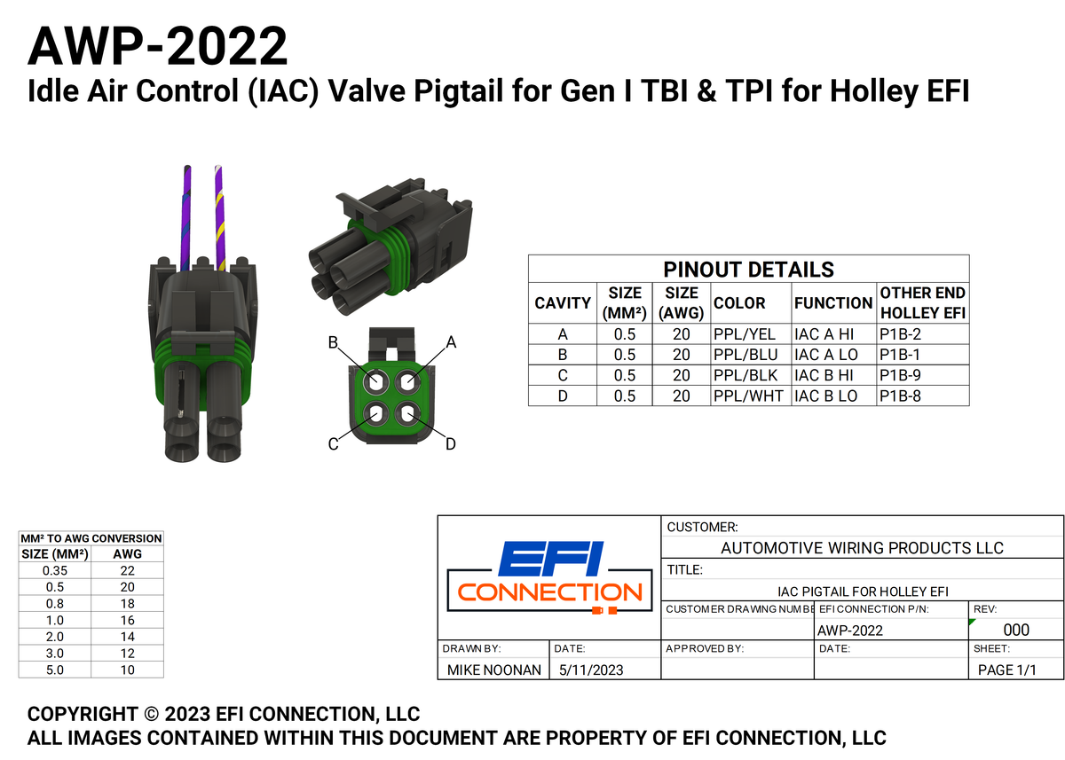 Idle Air Control (IAC) Valve Pigtail for Gen I TBI & TPI for Holley EF ...
