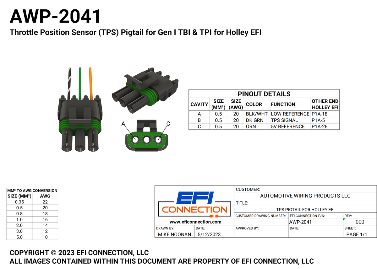 Throttle Position Sensor (TPS) Pigtail for Gen I TBI & TPI for Holley ...