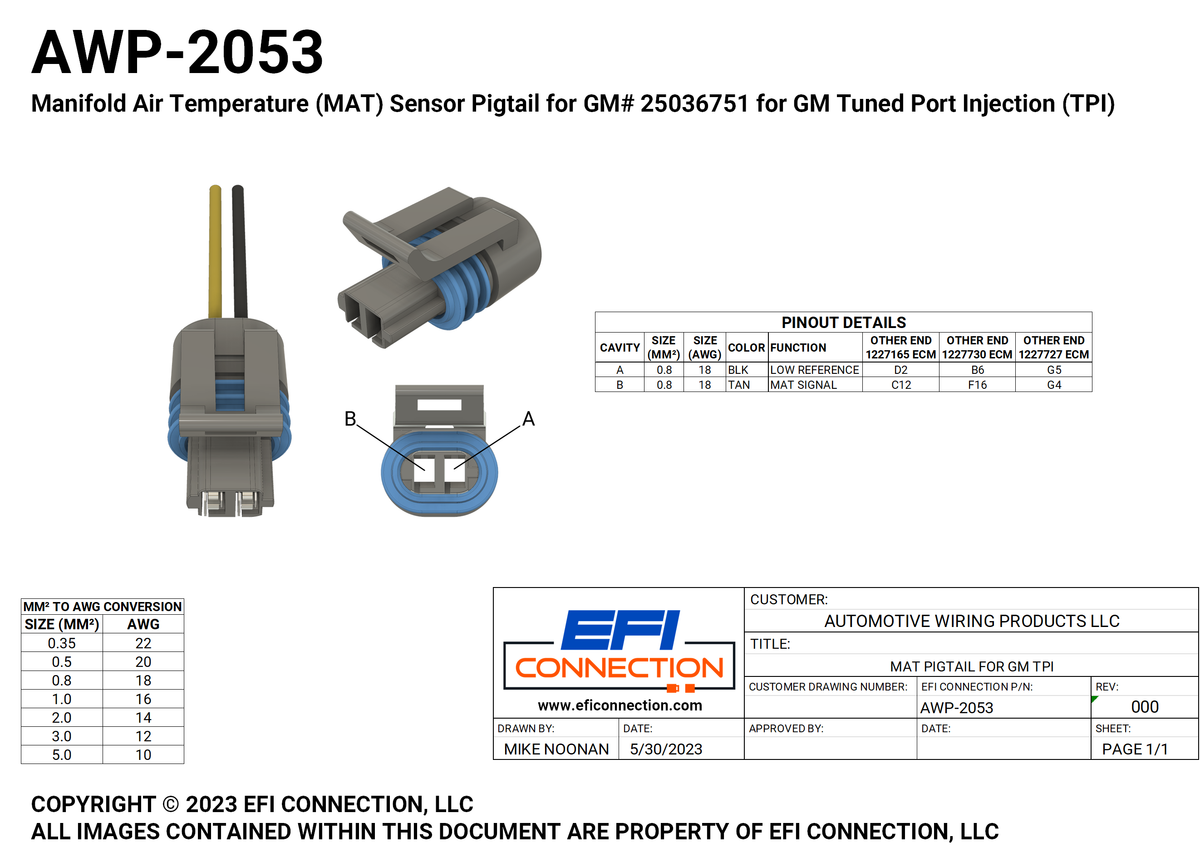 Manifold Air Temperature (MAT) Sensor Pigtail for GM# 25036751 for GM ...