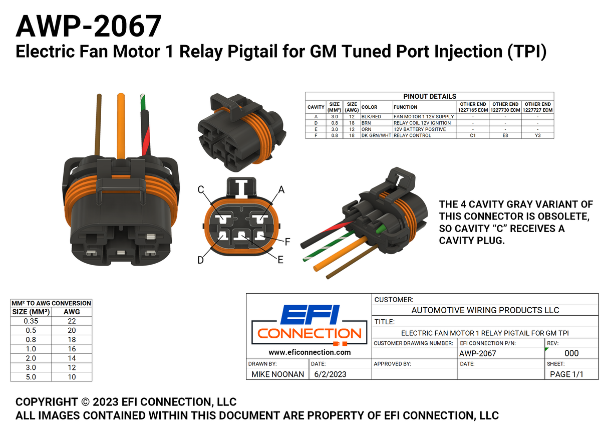 Electric Fan Motor 1 Relay Pigtail for GM Tuned Port Injection (TPI ...
