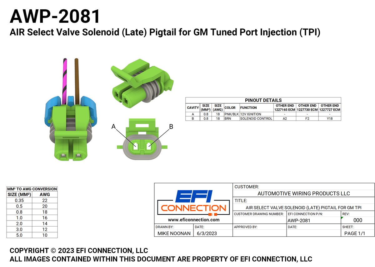 AIR Select Valve Solenoid (Late) Pigtail for GM Tuned Port Injection ...