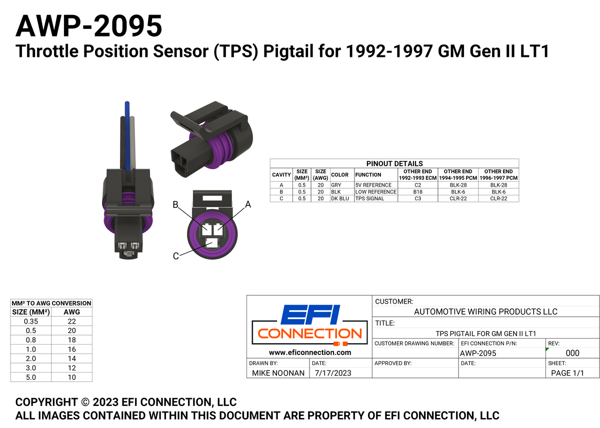Throttle Position Sensor (TPS) Pigtail for 1992-1997 GM Gen II LT1 ...