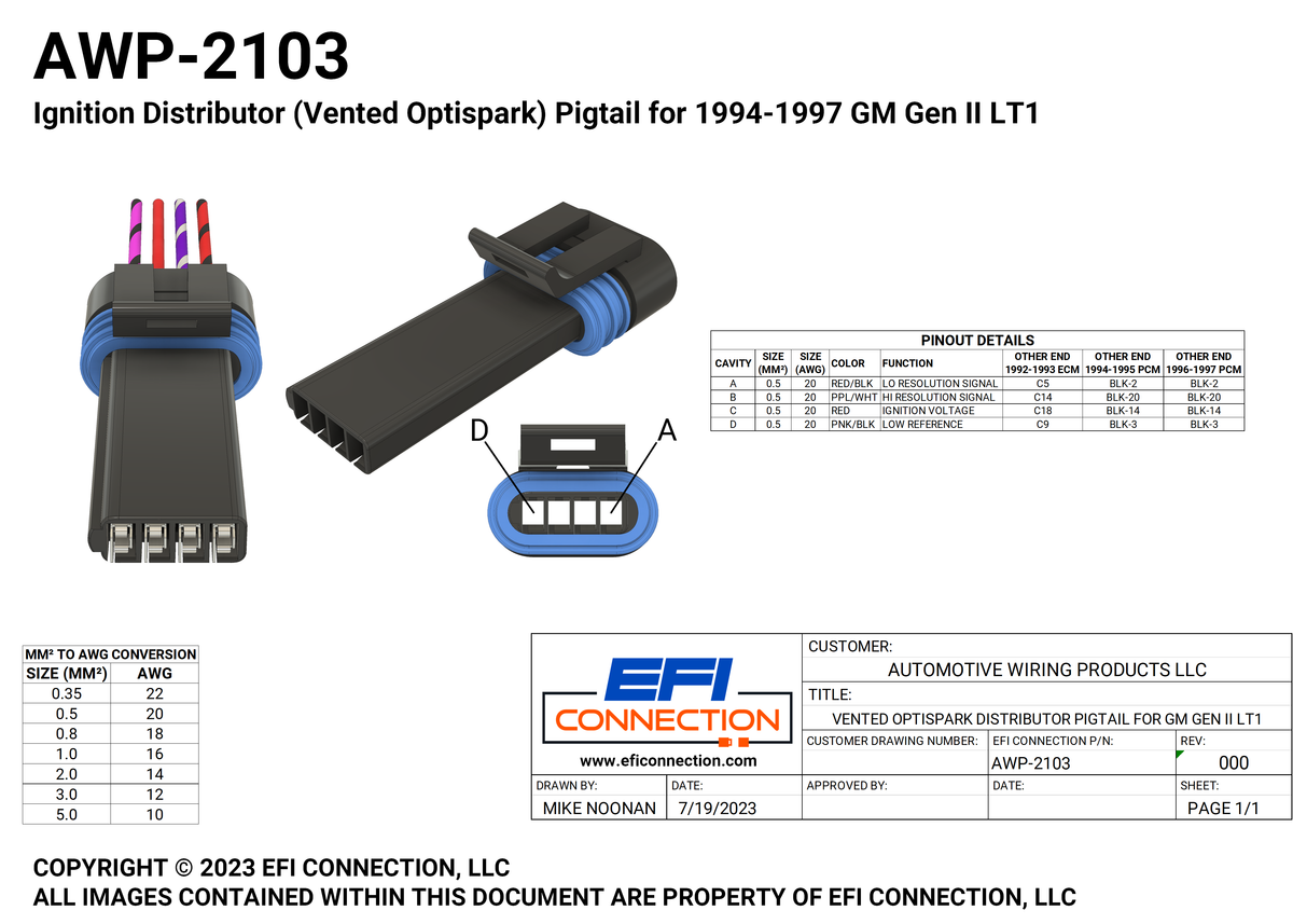 Ignition Distributor (Vented Optispark) Pigtail for 1994-1997 GM Gen I ...