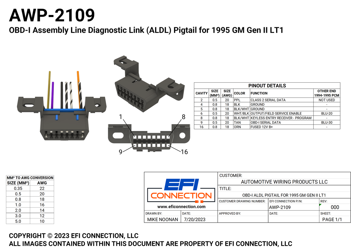 OBD-I Assembly Line Diagnostic Link ALDL Pigtail 1995 GM Gen II LT1 ...