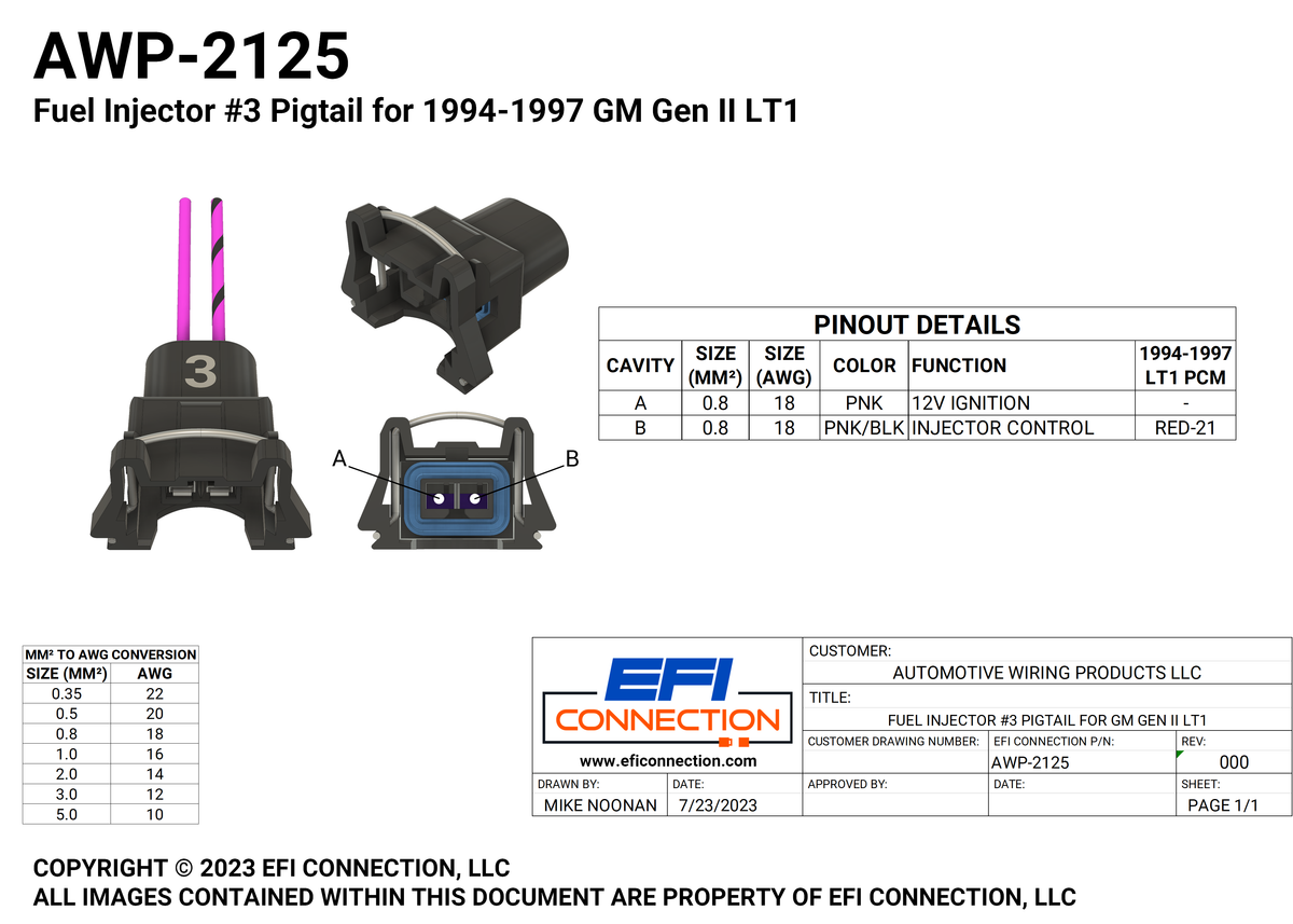 Fuel Injector #3 Pigtail for 1994-1997 GM Gen II LT1 – EFI Conversions