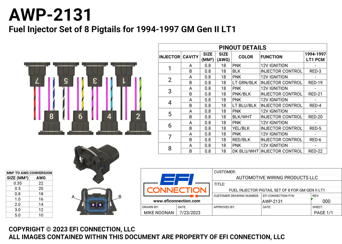 Fuel Injector Set of 8 Pigtails for 1994-1997 GM Gen II LT1 – EFI ...